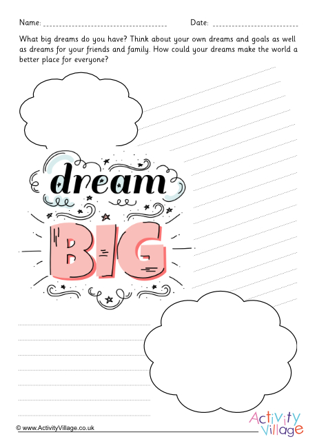 Dream Big Worksheet | Activity Village