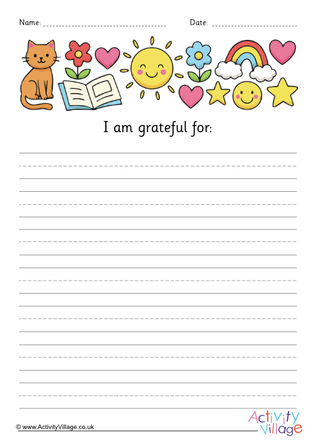 I Am Grateful For Writing Page | Activity Village