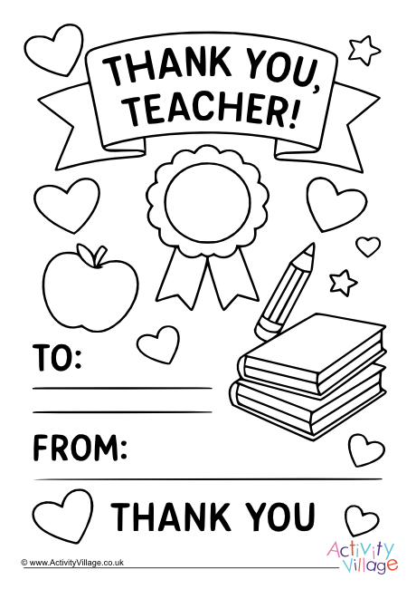 Thank You Teacher Colouring Page | Activity Village