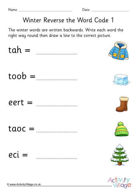 Winter Reverse the Words Code 1 | Activity Village