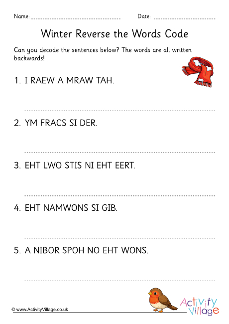 Winter Reverse the Words Code 3 | Activity Village