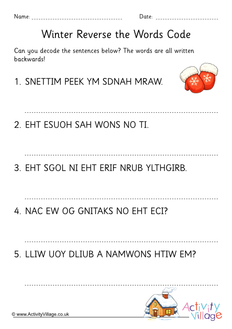 Winter Reverse the Words Code 4 | Activity Village