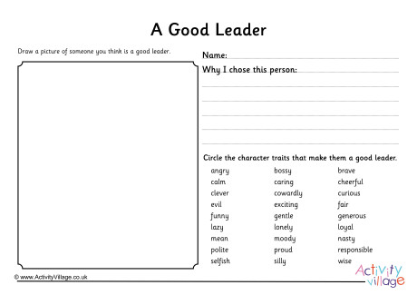 A Good Leader Worksheet | Activity Village