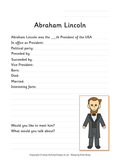 Abraham Lincoln Worksheet | Activity Village