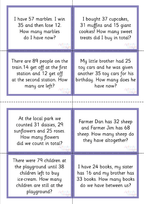 Addition and Subtraction Story Sums Within 100 | Activity Village