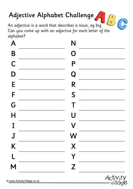Adjective Alphabet Challenge | Activity Village