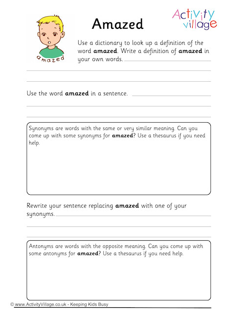 Amazed Vocabulary Worksheet | Activity Village