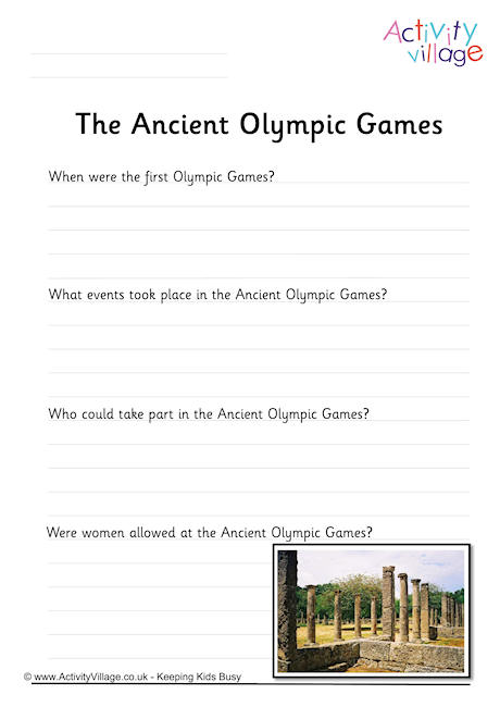 Ancient Olympic Games Worksheet | Activity Village