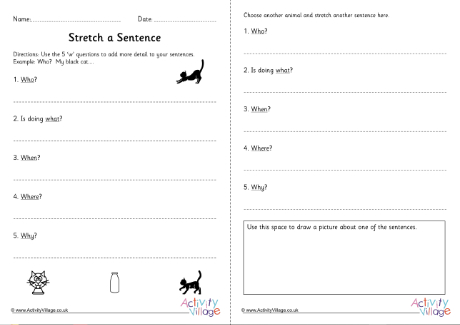 Animals Stretch a Sentence Worksheet KS2 | Activity Village