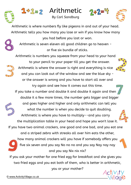 Arithmetic Poem Poster | Activity Village