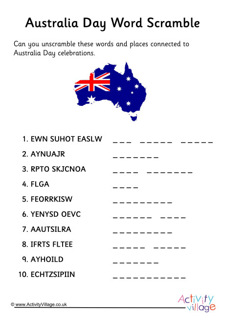 Australia Day Word Scramble | Activity Village