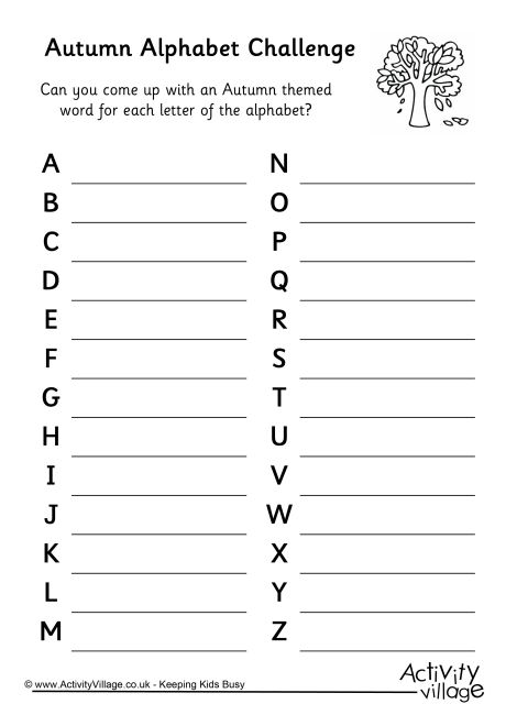 Autumn Alphabet Challenge | Activity Village