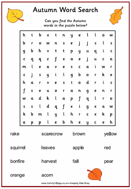 Autumn Word Search | Activity Village