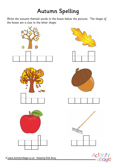 Autumn Word Shapes Worksheet | Activity Village