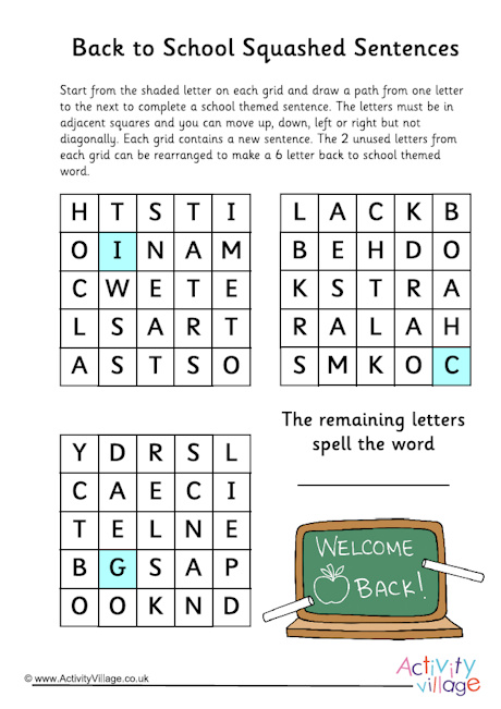 Back to School Squashed Sentence Puzzle | Activity Village
