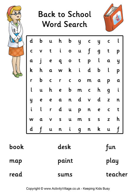 Back to School Word Search - Easy | Activity Village
