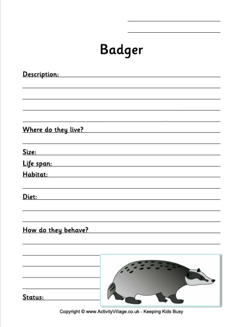 Badger Worksheet | Activity Village
