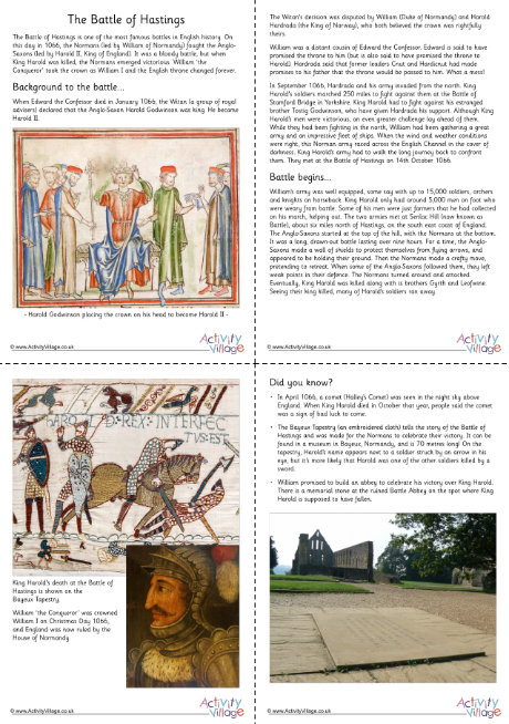 Battle of Hastings Fact Sheet | Activity Village