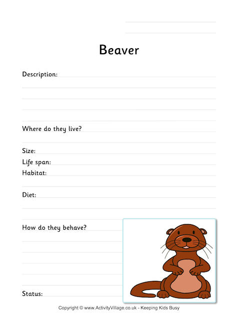 Beaver Worksheets | Activity Village