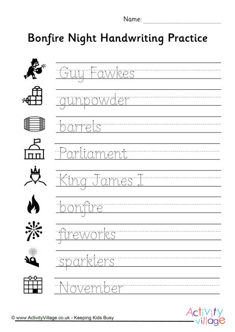 Bonfire Night Handwriting Worksheets | Activity Village