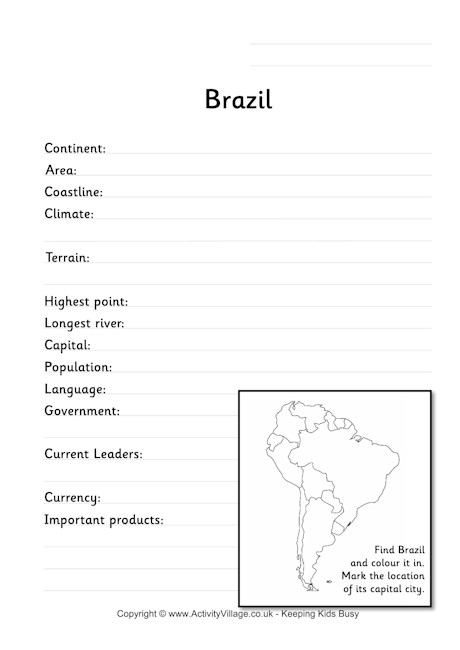 Brazil Fact Worksheet | Activity Village