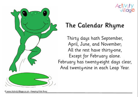Calendar Rhyme Poster | Activity Village