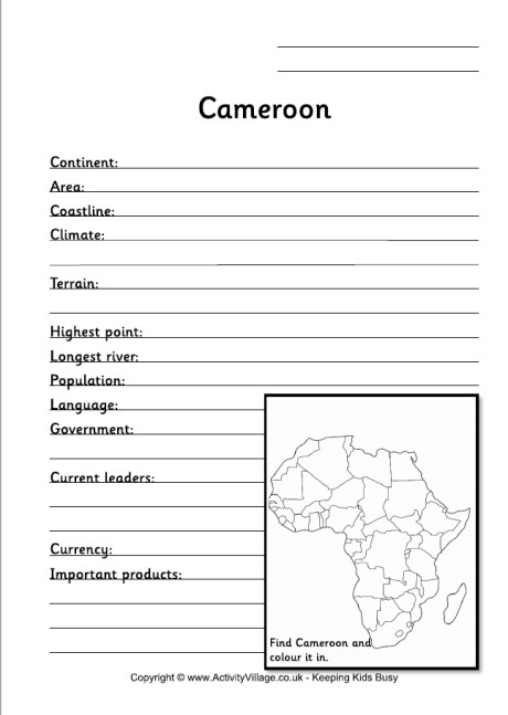 Cameroon - Printables and Fun Facts