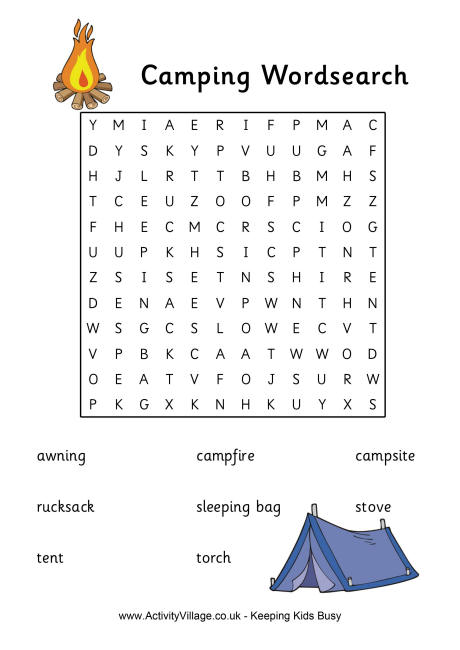 Camping Word Search | Activity Village