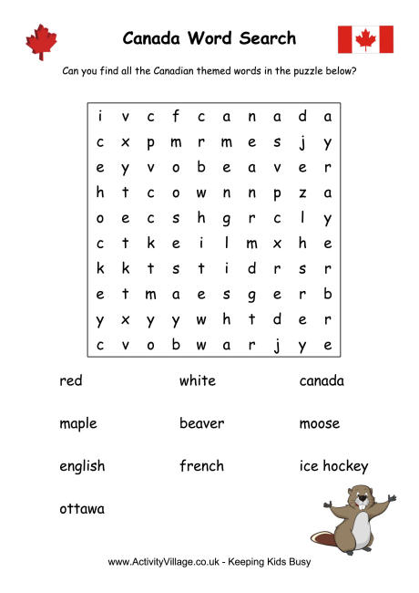 Canada Word Search | Activity Village