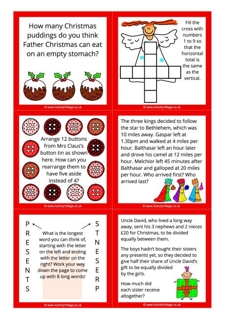 Christmas Brain Teasers | Activity Village