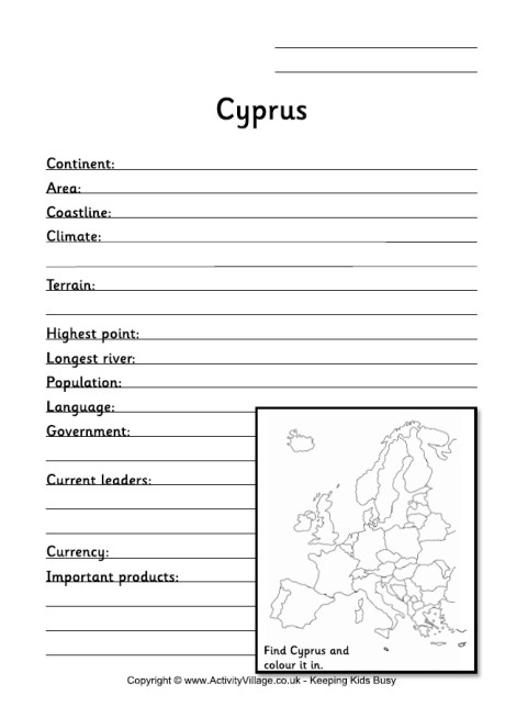 Cyprus Fact Worksheet | Activity Village