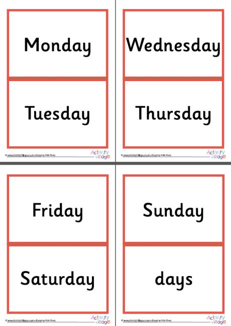 Days Flash Cards | Activity Village