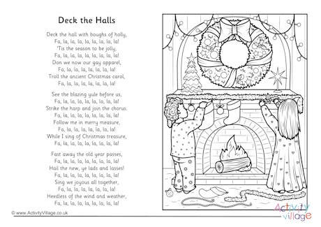 Deck The Halls Christmas Carol Colouring Page | Activity Village