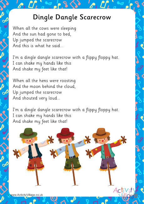 Dingle Dangle Scarecrow Song Lyrics Printable | Activity Village