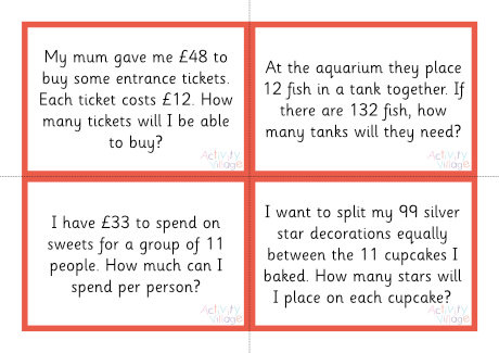 Division Story Sum Cards | Activity Village
