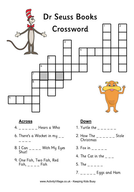Dr Seuss Crossword | Activity Village