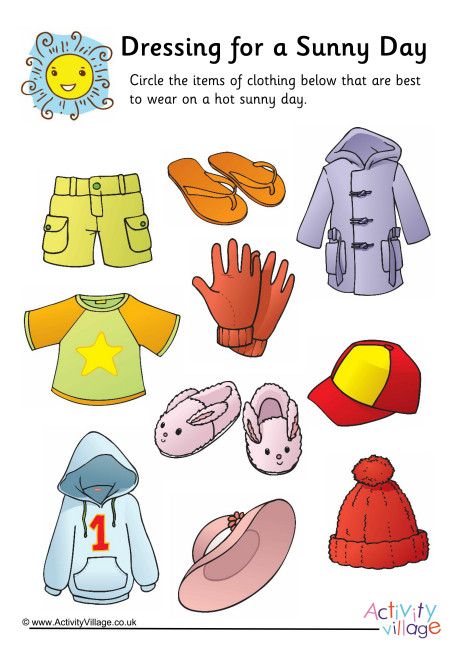 Dressing for a Sunny Day Worksheet | Activity Village