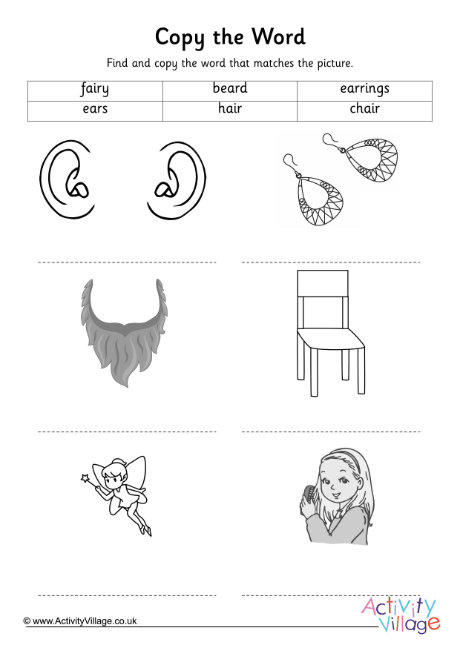 Ear and Air Trigraphs Copy The Word | Activity Village