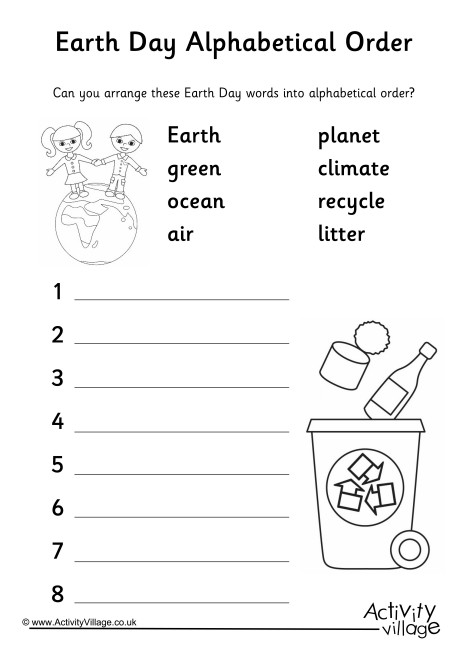 Earth Day Alphabetical Order | Activity Village