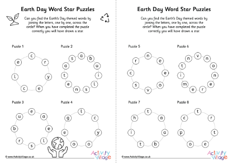 Earth Day Word Star Puzzles - Harder | Activity Village