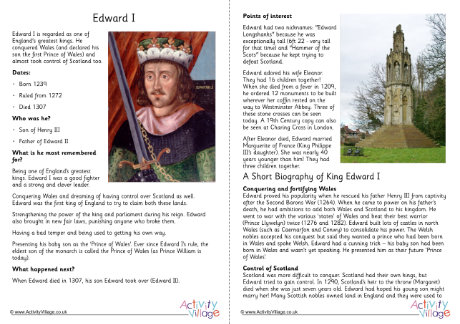 Edward I Fact Sheet | Activity Village