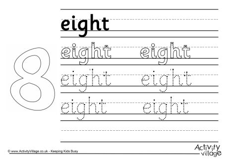 Eight Handwriting Worksheet | Activity Village