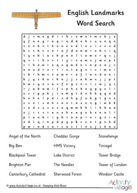 English Landmarks Word Search | Activity Village
