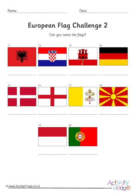 European Flag Challenge Worksheets | Activity Village