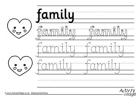 Family Handwriting Worksheets | Activity Village