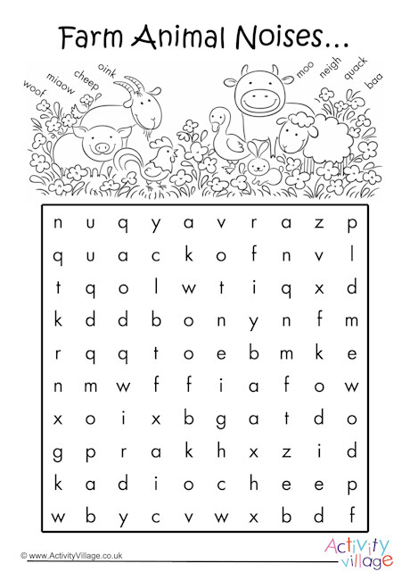Farm Animal Noises Word Search 2 | Activity Village