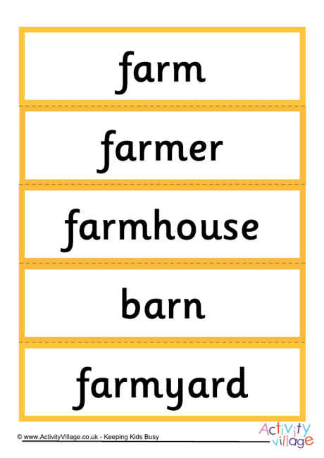 Farm Word Cards | Activity Village
