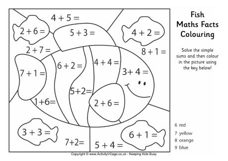 Fish Maths Facts Colouring Page | Activity Village