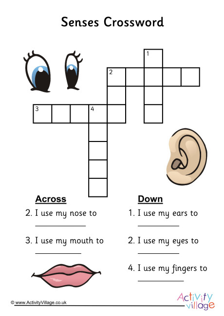 Five Senses Crossword | Activity Village