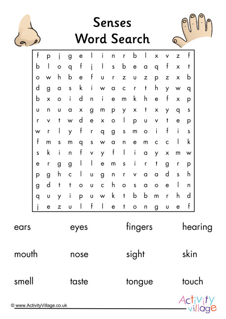 Five Senses Word Search | Activity Village
